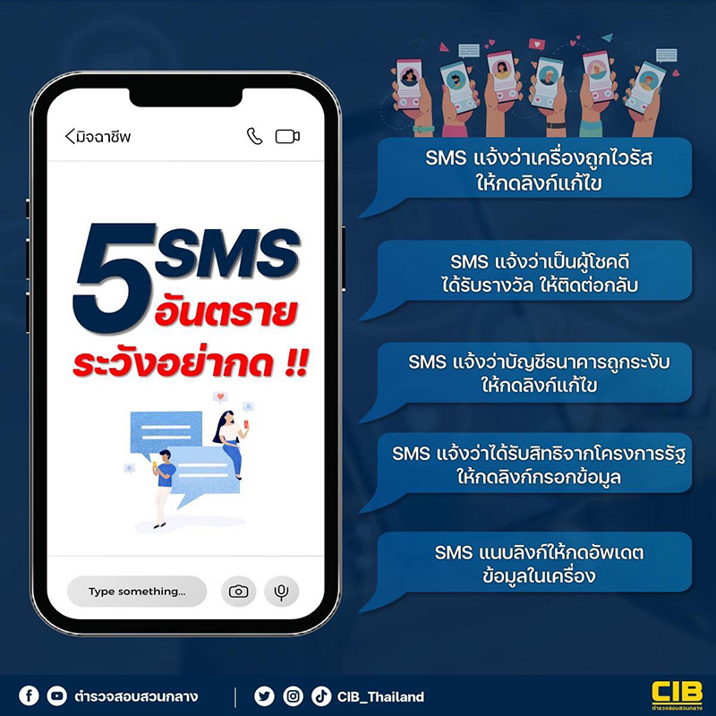 เตือน 5 SMS อันตราย อย่ากดเด็ดขาด หลอกดูดข้อมูลในมือถือ - เงินหายเกลี้ยง